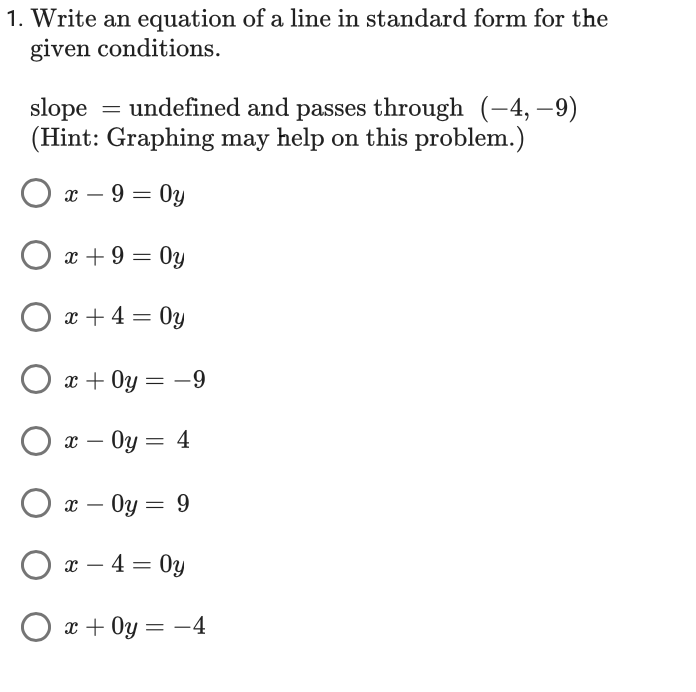 Solved 1. Write an equation of a line in standard form for | Chegg.com