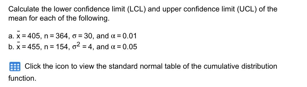 Solved Calculate the lower confidence limit (LCL) and upper | Chegg.com