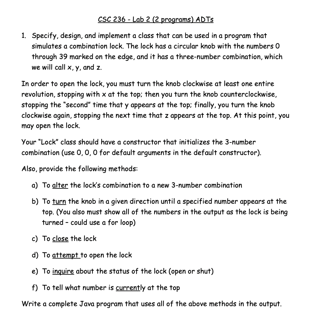 Solved 1. LockADT - Show the interface and all abstract | Chegg.com