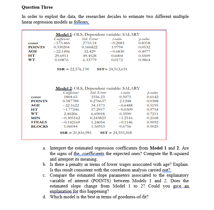 Question Three In order to exploit the data, the | Chegg.com