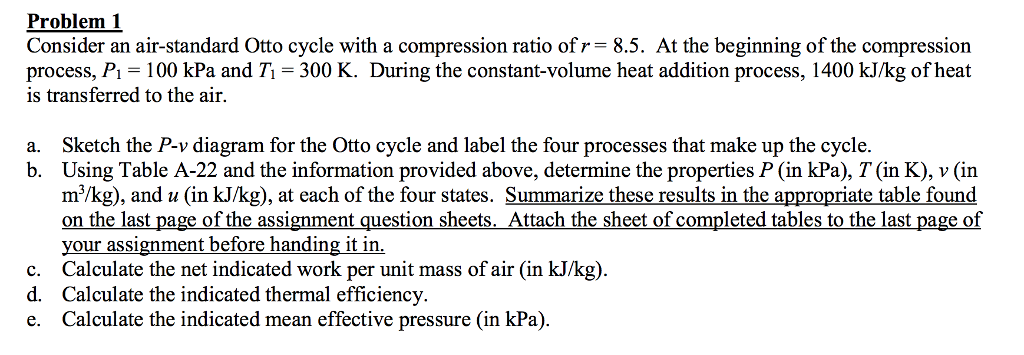 Solved Problem 1 Consider an air-standard Otto cycle with a | Chegg.com