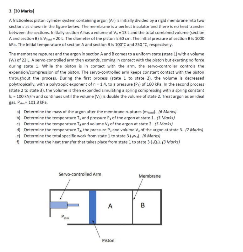 Solved 3. [30 Marks] A frictionless piston cylinder system | Chegg.com