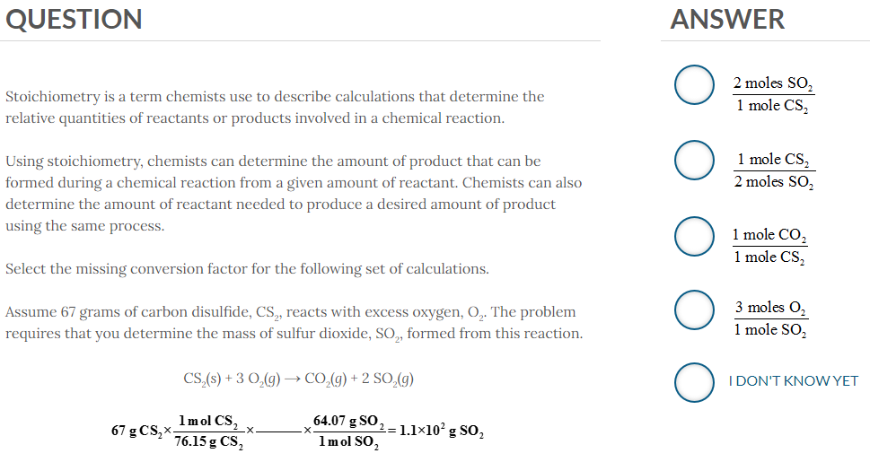 Solved QUESTION ANSWER Stoichiometry is a term chemists use | Chegg.com