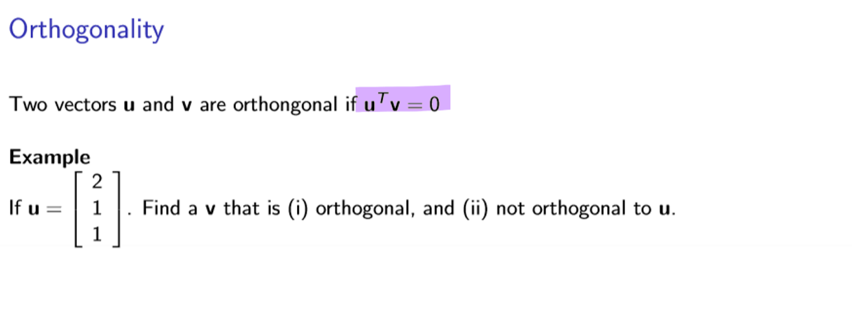 Solved Orthogonality Two vectors u and v are orthongonal if | Chegg.com