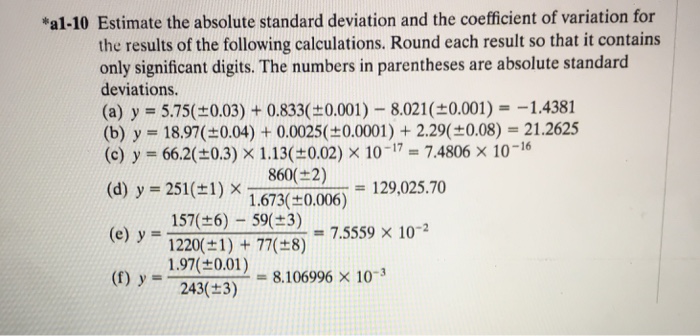 Solved al-10 Estimate the absolute standard deviation and | Chegg.com
