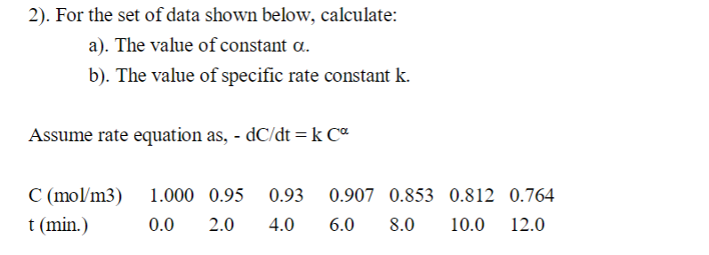 Solved 2). For the set of data shown below, calculate: a). | Chegg.com