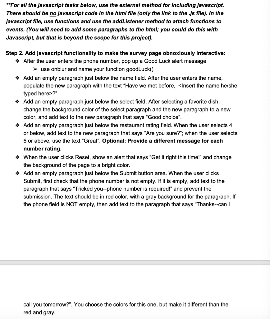 Solved Chapter 8 Project - Javascript Return to your Food | Chegg.com