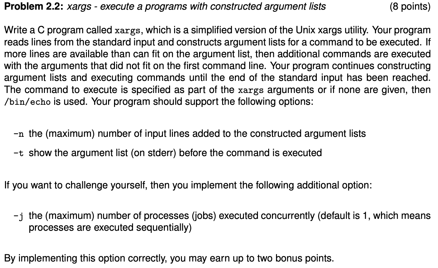 Problem 2.2: xargs - execute a programs with | Chegg.com