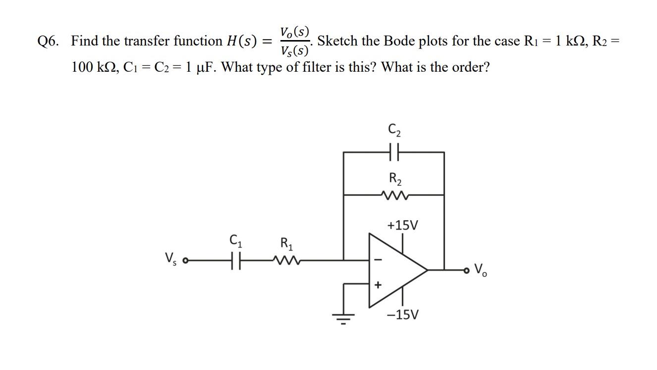 Solved = = Q6. Find the transfer function H(s) V.(s) Sketch | Chegg.com