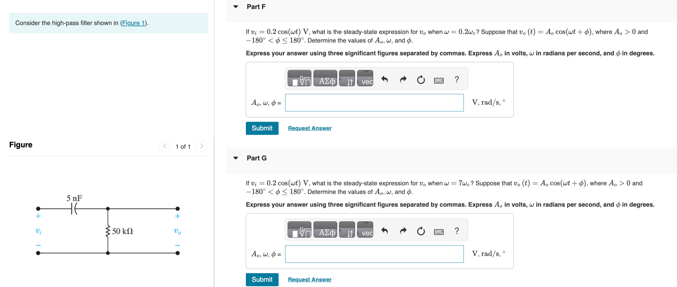 Solved Consider the high-pass filter shown in (Figure 1). If | Chegg.com