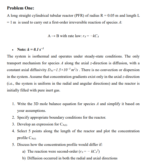 Solved Problem One:A long straight cylindrical tubular | Chegg.com