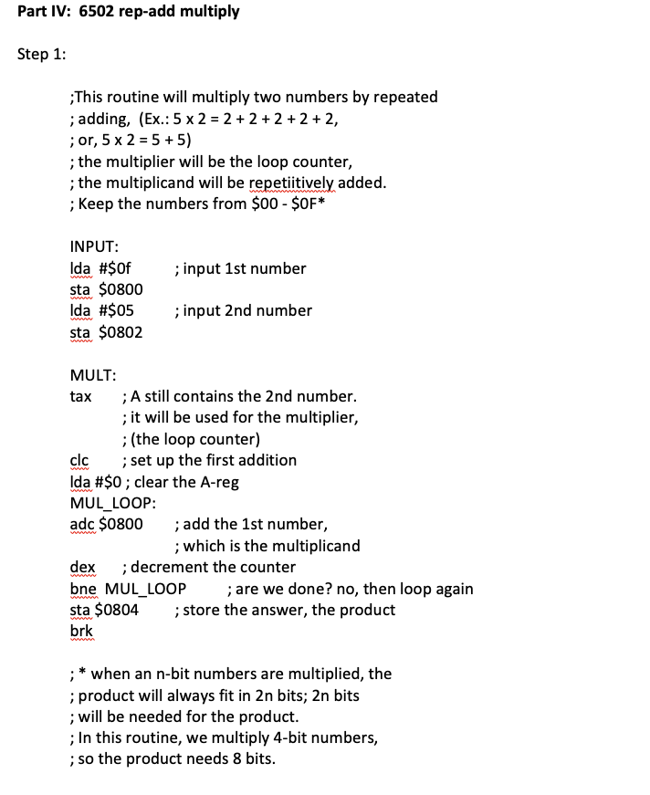 Solved - .rt IV: 6502 rep-add multiply ep 1: ;This routine | Chegg.com
