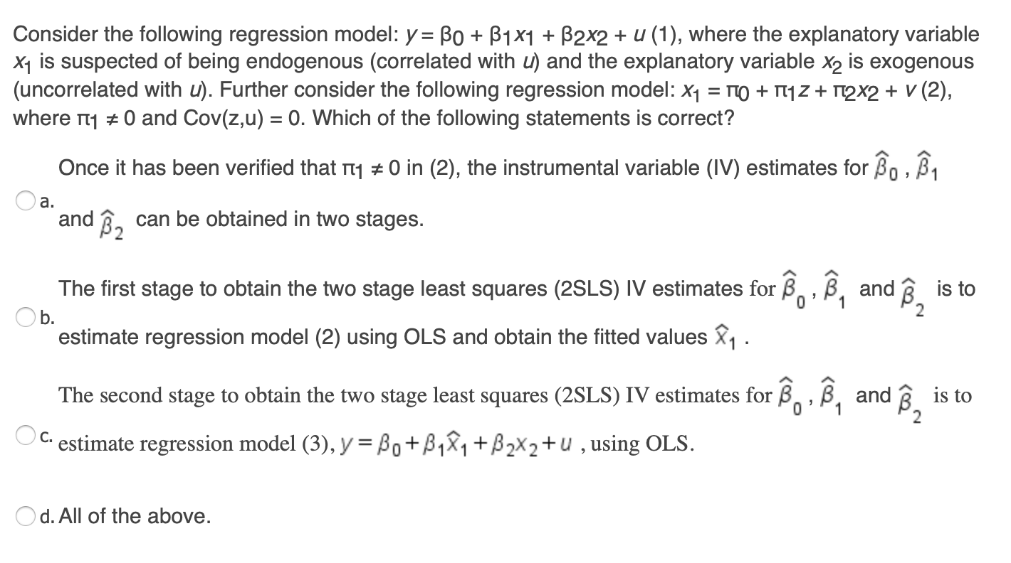 Solved Consider the following regression model: y = Bo + | Chegg.com