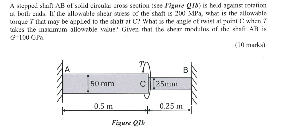 A stepped shaft AB of solid circular cross section | Chegg.com