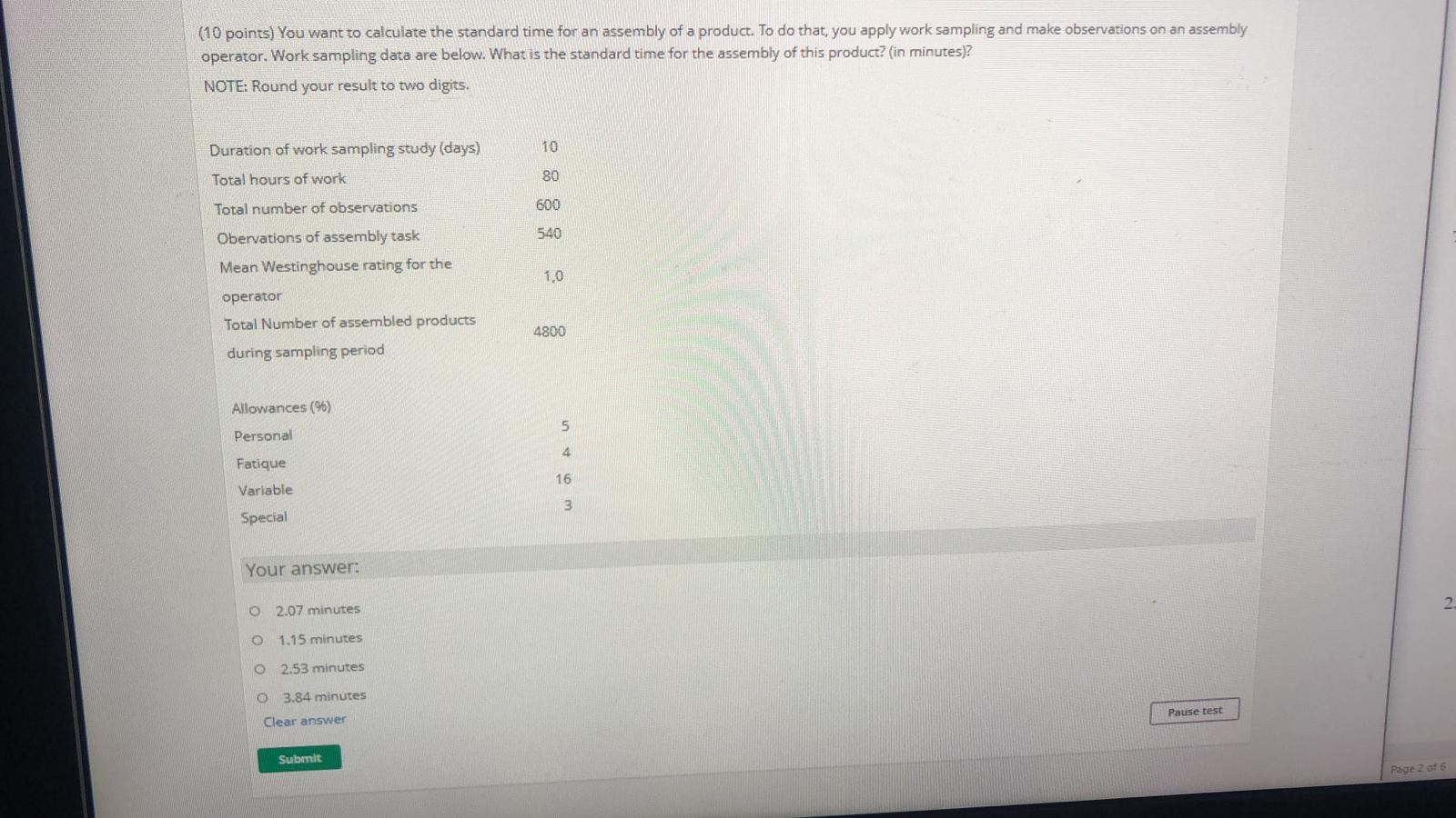 Solved (10 points) You want to calculate the standard time | Chegg.com