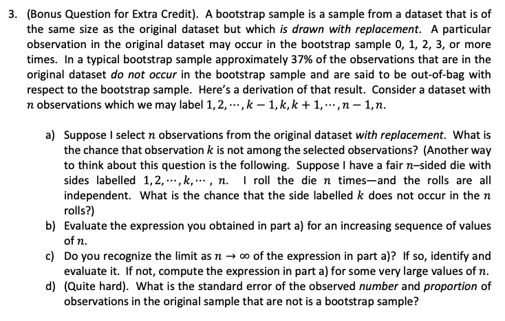 3. (Bonus Question for Extra Credit). A bootstrap | Chegg.com