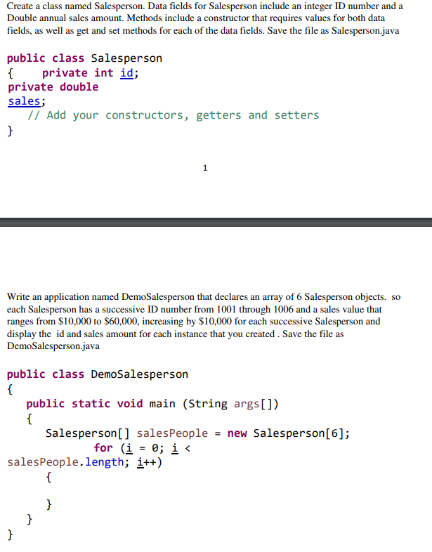 Solved Create A Class Named Salesperson Data Fields For 