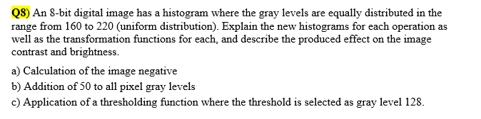 Q3) An 8-bit digital image has a histogram where the | Chegg.com