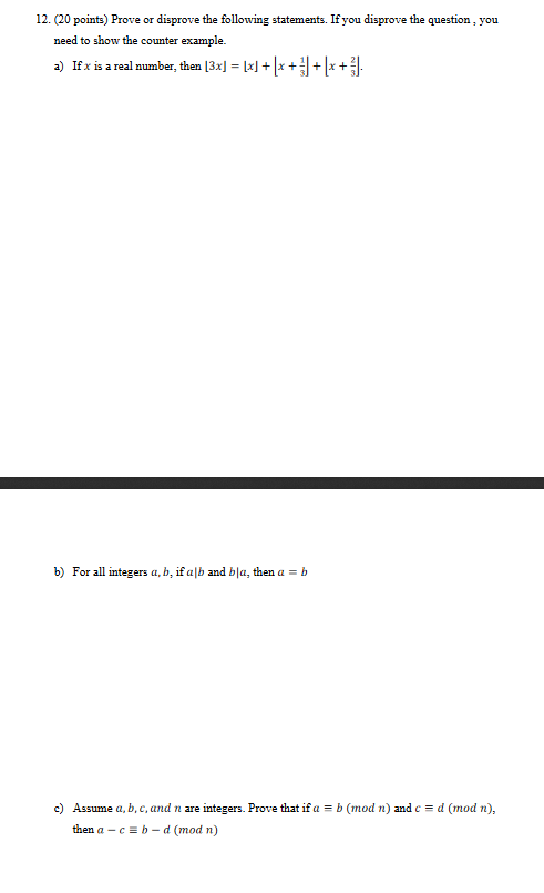 Solved 12. (20 points) Prove or disprove the following | Chegg.com
