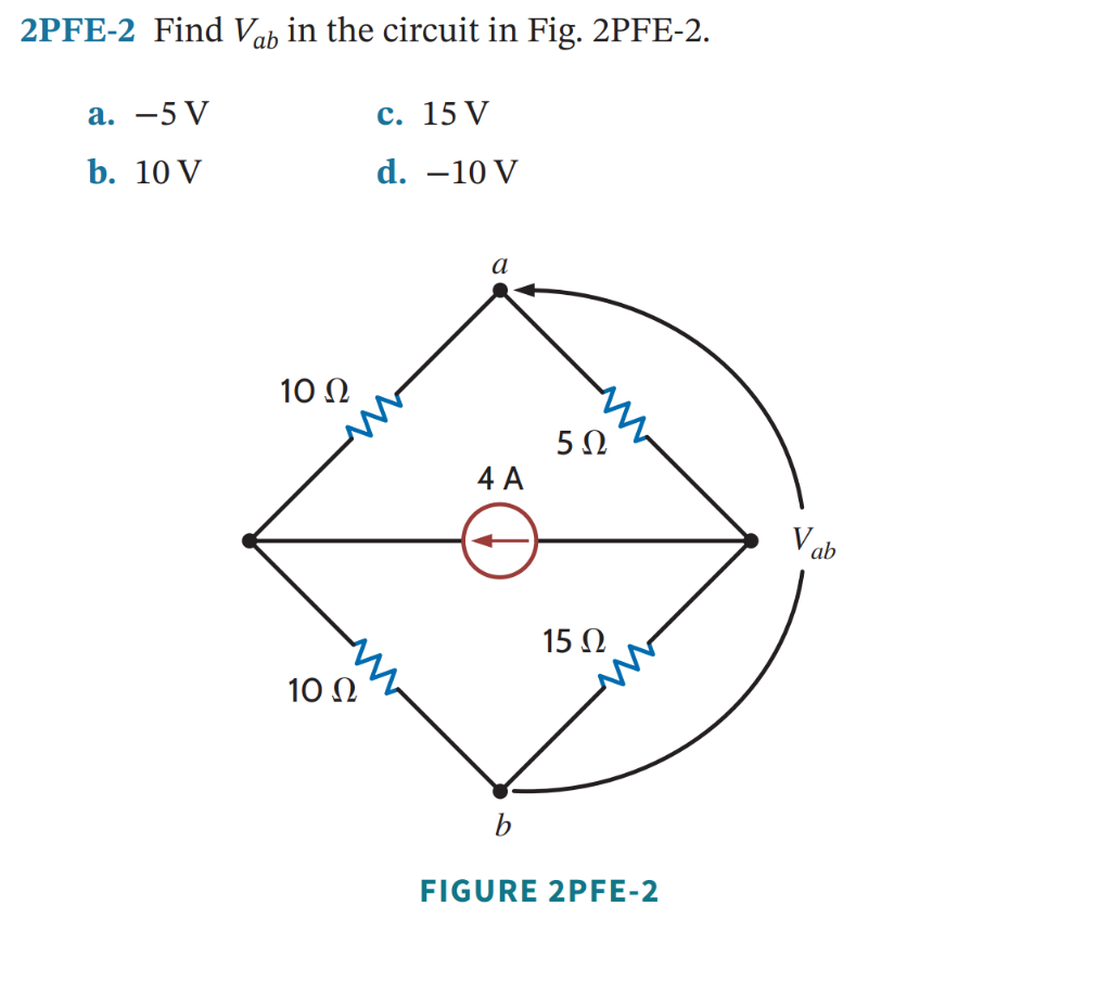 Solved 2PFE-2 Find Vab in the circuit in Fig. 2PFE-2. a. −5 | Chegg.com
