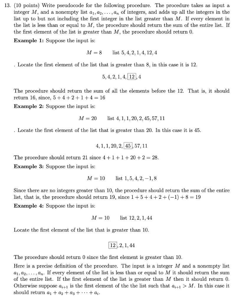 Solved 13. (10 points) Write pseudocode for the following | Chegg.com