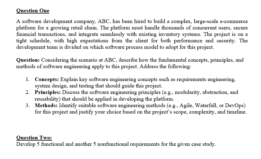 Solved Software Engineering Course Question One | Chegg.com