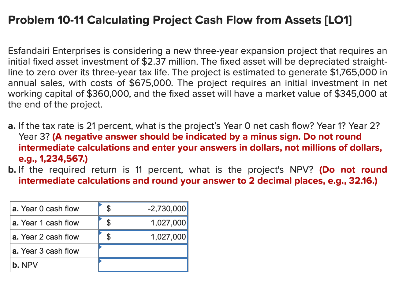 Solved Problem 10-11 Calculating Project Cash Flow from | Chegg.com