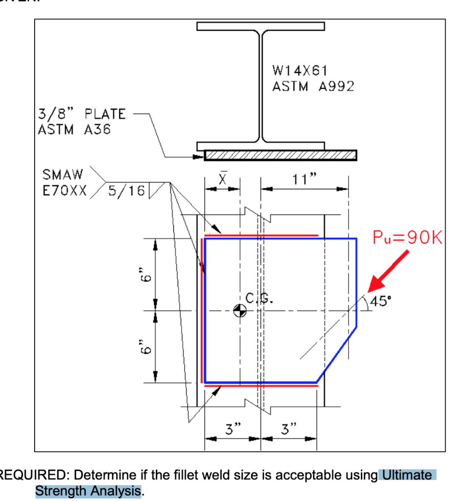 Solved W14X61 ASTM A992 3/8" PLATE ASTM A36 SMAW E70XX х 11" | Chegg.com