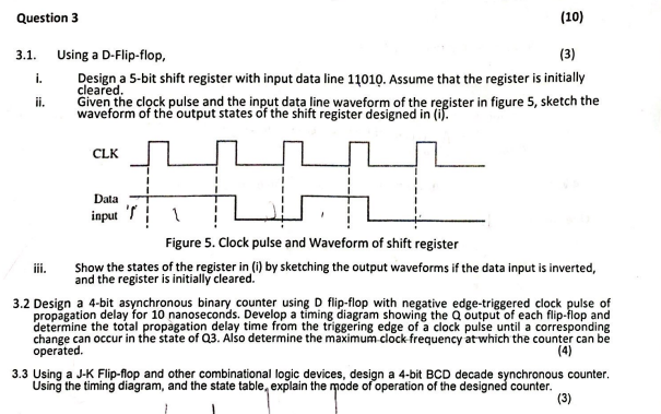 Solved 3.1. Using a D-Flip-flop, i. Design a 5-bit shift | Chegg.com