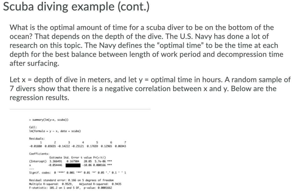 Solved Scuba diving example (cont.) What is the optimal | Chegg.com