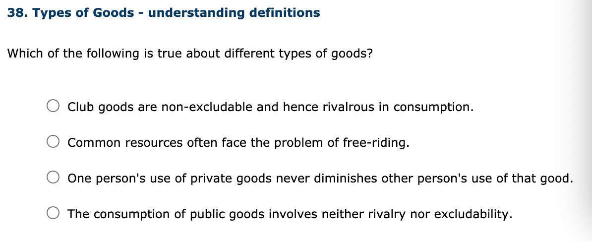 Solved 38. Types of Goods - understanding definitions Which | Chegg.com