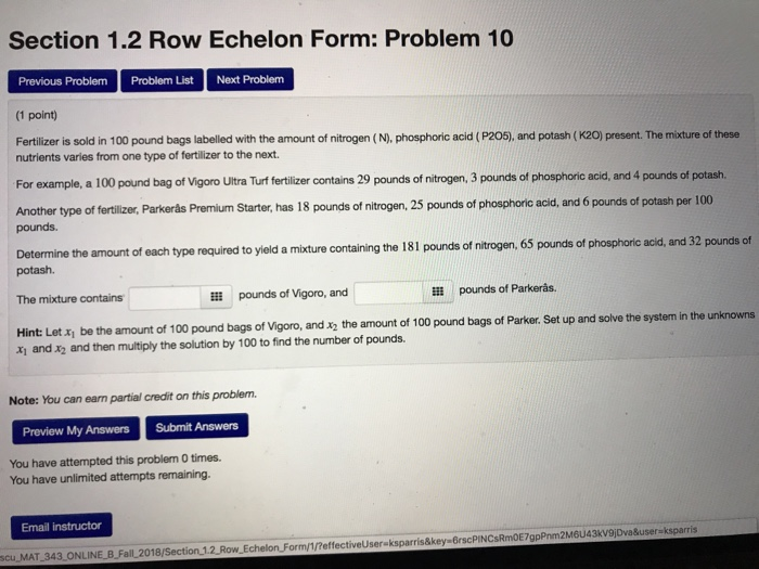 Solved Section 1.2 Row Echelon Form: Problem 10 Previous | Chegg.com