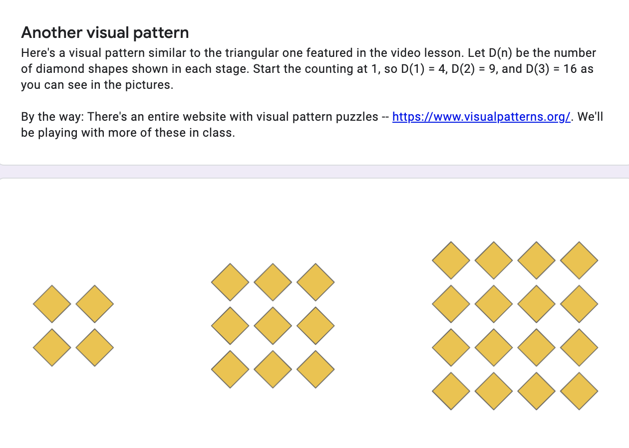 Solved Another visual pattern Here's a visual pattern | Chegg.com