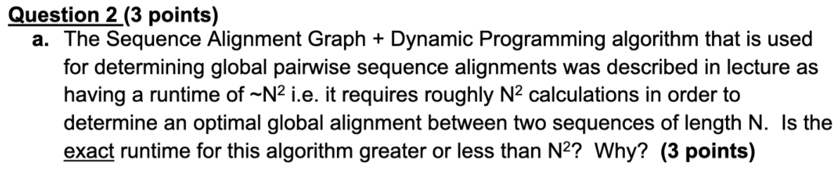Solved Question 2 (3 points) a. The Sequence Alignment Graph | Chegg.com