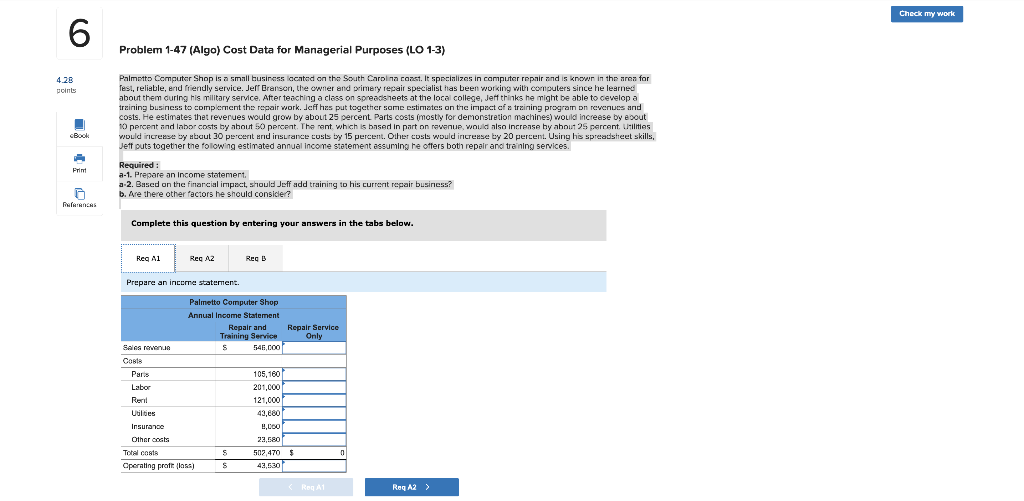 Solved Problem 1-47 (Algo) Cost Data for Managerial Purposes | Chegg.com Solved Problem 1-47 (Algo) Cost Data for Managerial Purposes | Chegg.com