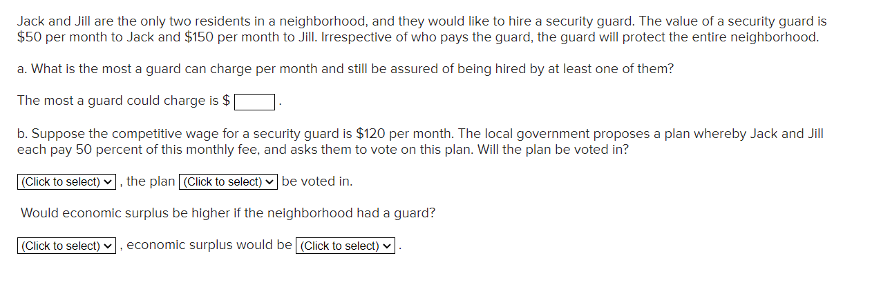 Solved Jack and Jill are the only two residents in a | Chegg.com