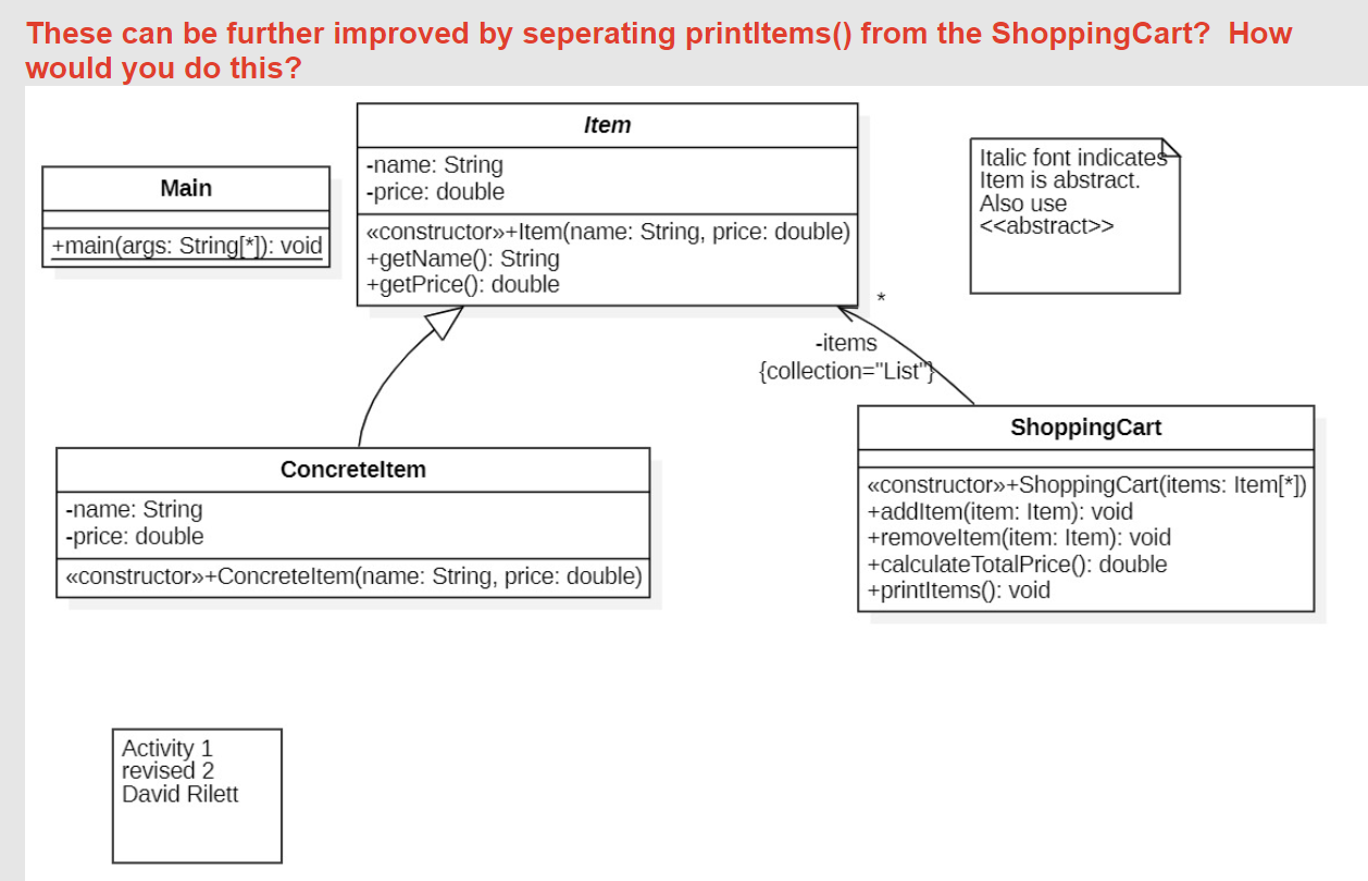 Improve the attached UML diagram by separating | Chegg.com