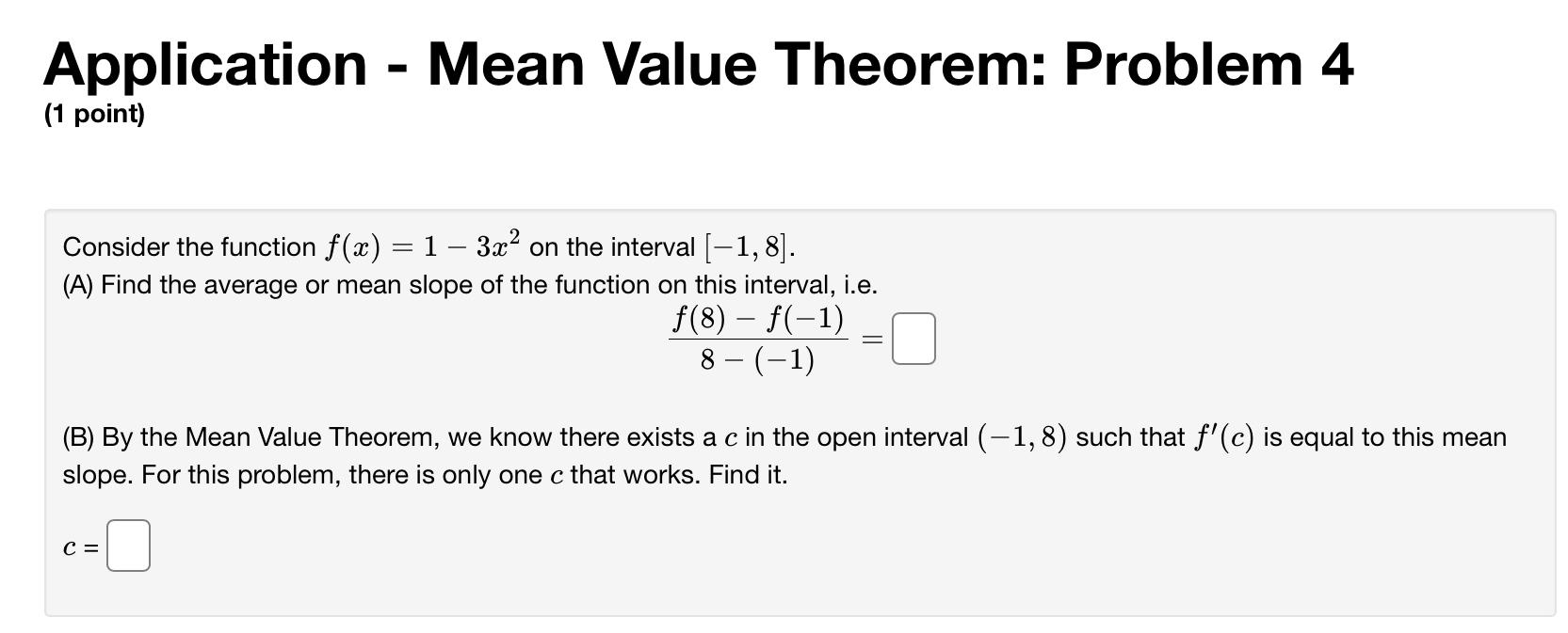 Solved Application - Mean Value Theorem: Problem 4 (1 point) | Chegg.com