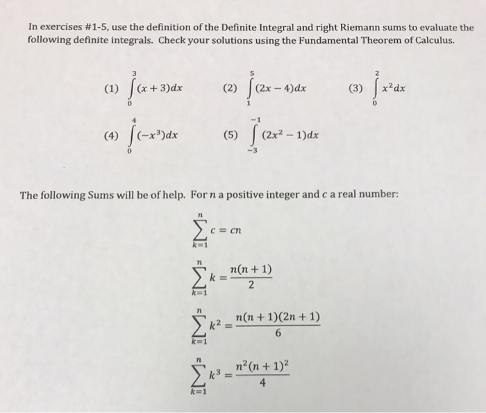 Solved Use the definition of the Definite Integral and right | Chegg.com