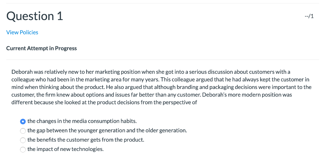 Solved Question 1 --/1 View Policies Current Attempt in | Chegg.com