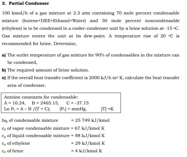 Solved 3. Partial Condenser 100 kmol/h of a gas mixture at | Chegg.com