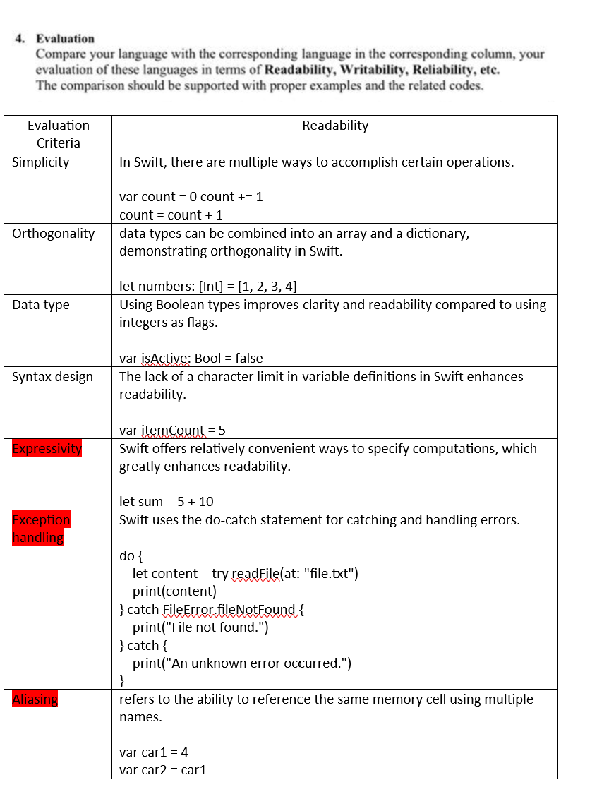 Solved EvaluationCompare your language with the | Chegg.com
