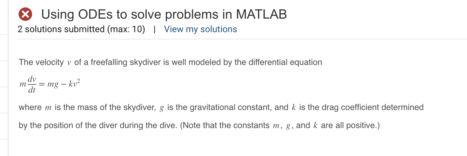 Solved Using ODEs to solve problems in MATLAB2 ﻿solutions | Chegg.com