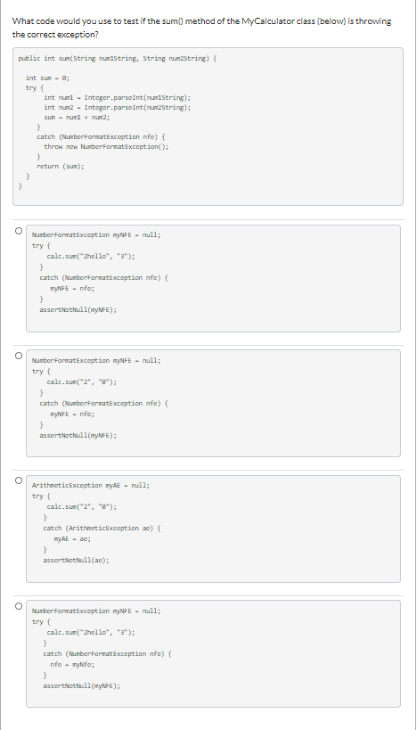 Solved What type of exception will be thrown when the | Chegg.com