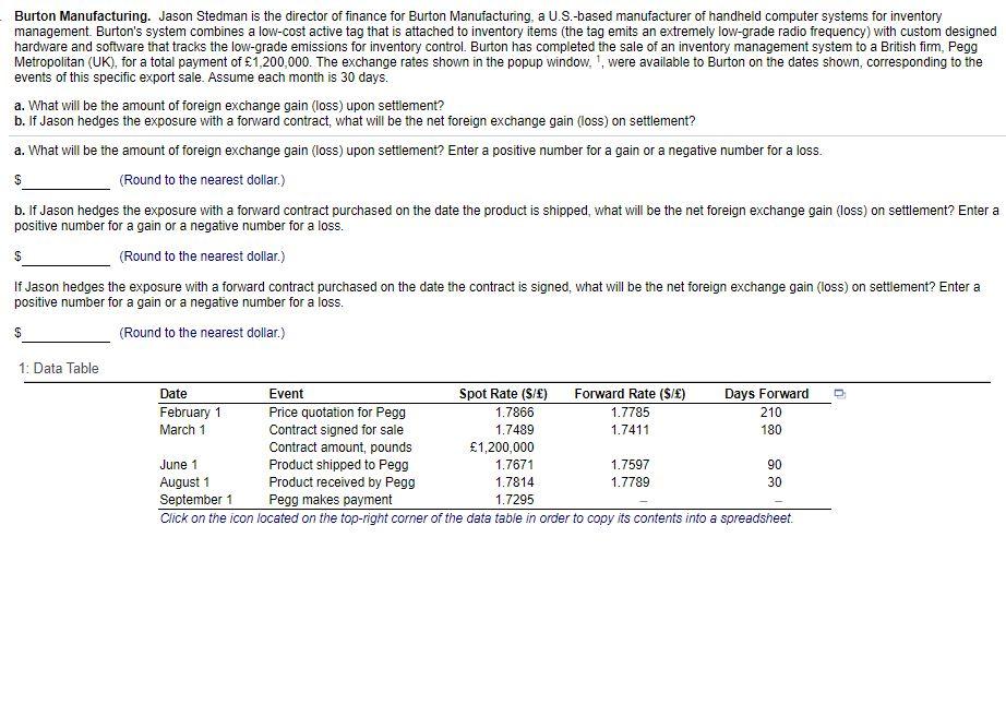 Solved $ Burton Manufacturing. Jason Stedman is the director | Chegg.com