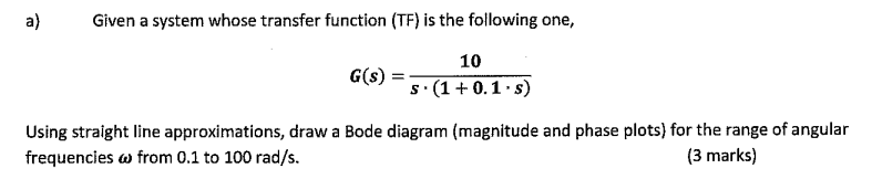 Solved a) Given a system whose transfer function (TF) is the | Chegg.com