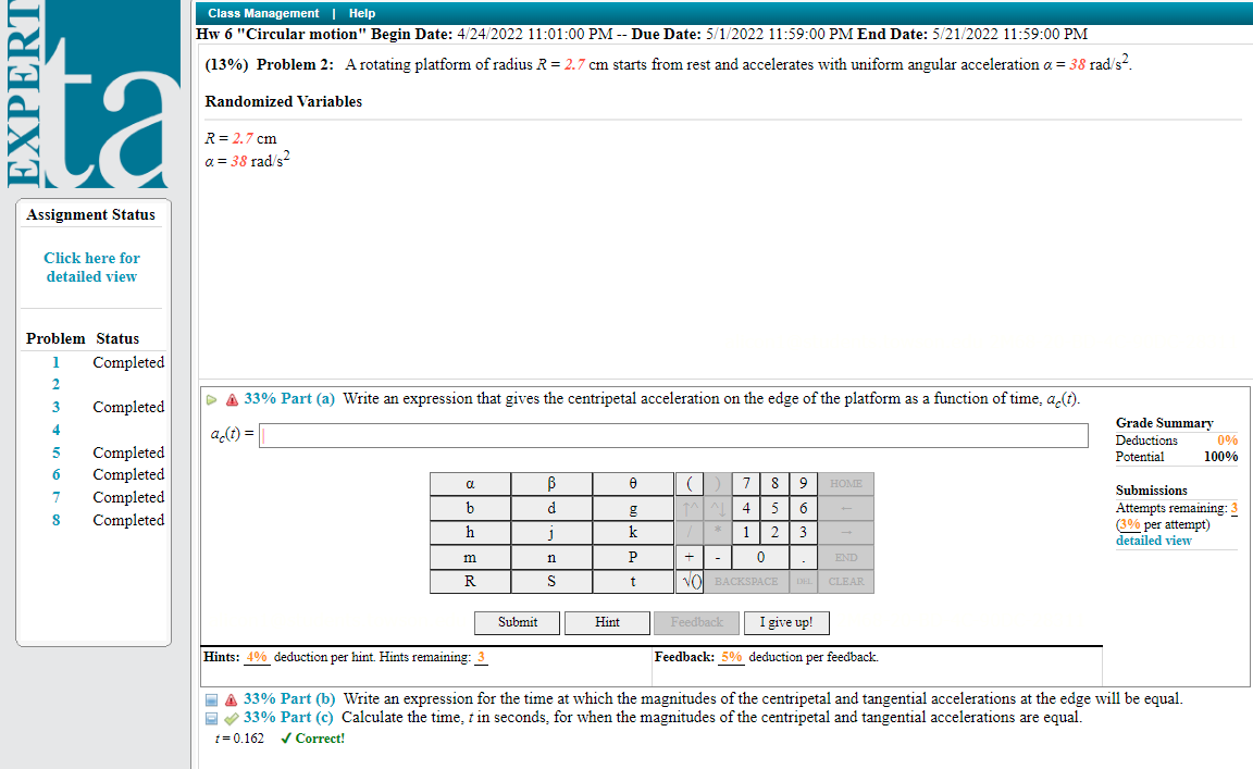 Solved Class Management | Help Hw 6 "Circular motion" Begin | Chegg.com