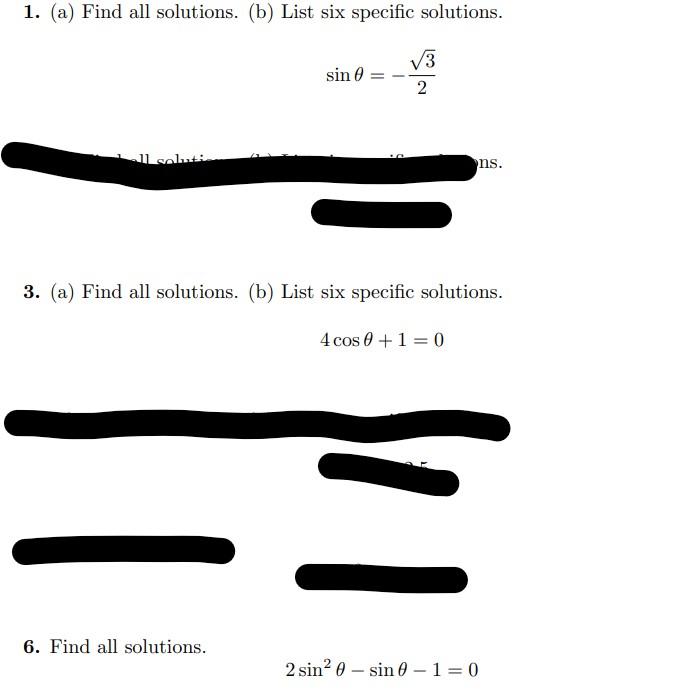Solved 1. (a) Find all solutions. (b) List six specific | Chegg.com