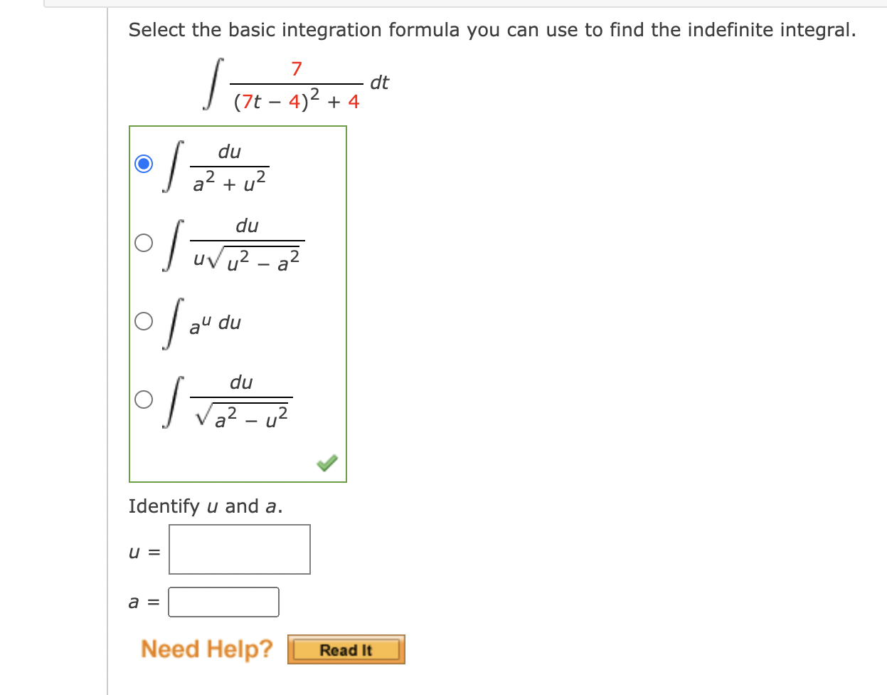 Solved Select the basic integration formula you can use to | Chegg.com