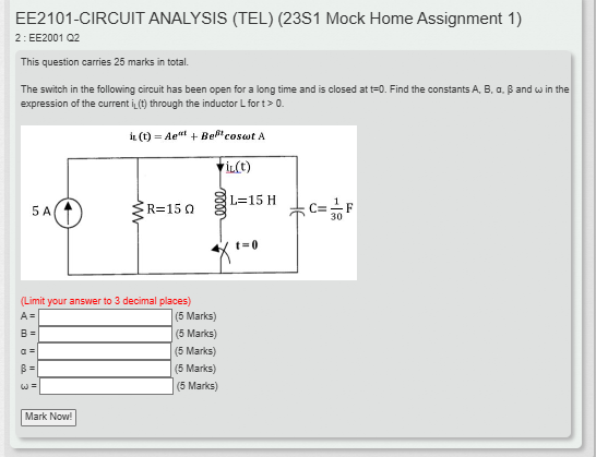 Solved EE2101-CIRCUIT ANALYSIS (TEL) (23S1 ﻿Mock Home | Chegg.com